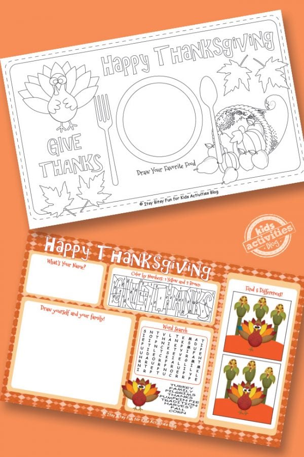 17 Thanksgiving Placemats Crafts Kids Can Make | Kids Activities Blog