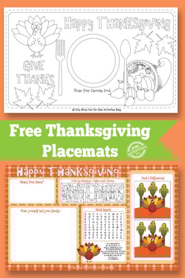 Free Printable Thanksgiving Placemat Activity Sheets for Kids | Kids ...
