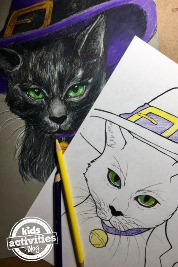 Printable Halloween Cat Coloring Pages with Coloring Instruction Video ...