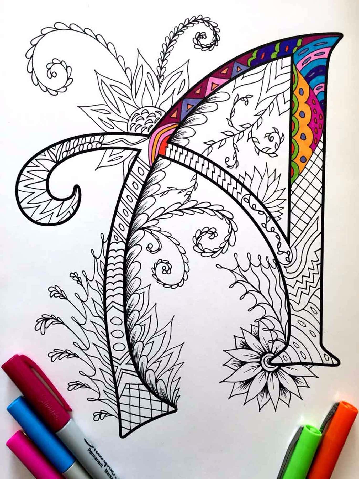 Alphabet Zentangle Design A-Z Printable Coloring Pages Kids Activities Blog
