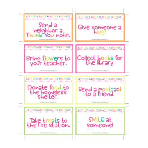 Random Acts of Kindness Cards for Kids: 40 Free Printable Cards