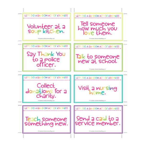 Random Acts of Kindness Cards for Kids: 40 Free Printable Cards