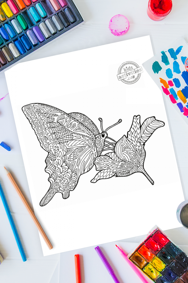 Free Zentangle Flower & Butterfly Pattern Printable Coloring Page