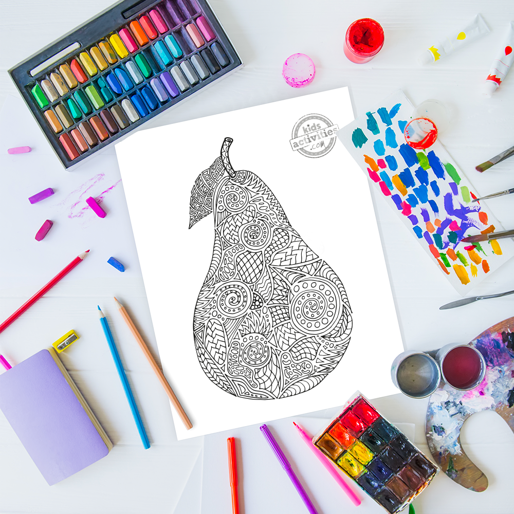 Lovely Zentangle Pear Coloring Page Kids Activities Blog