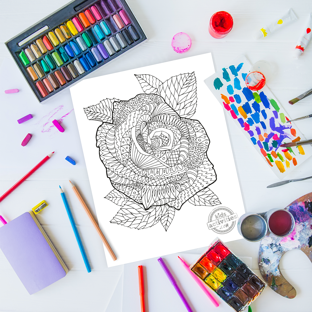 Free Zentangle Flower Pattern: Rose Printable Coloring Page