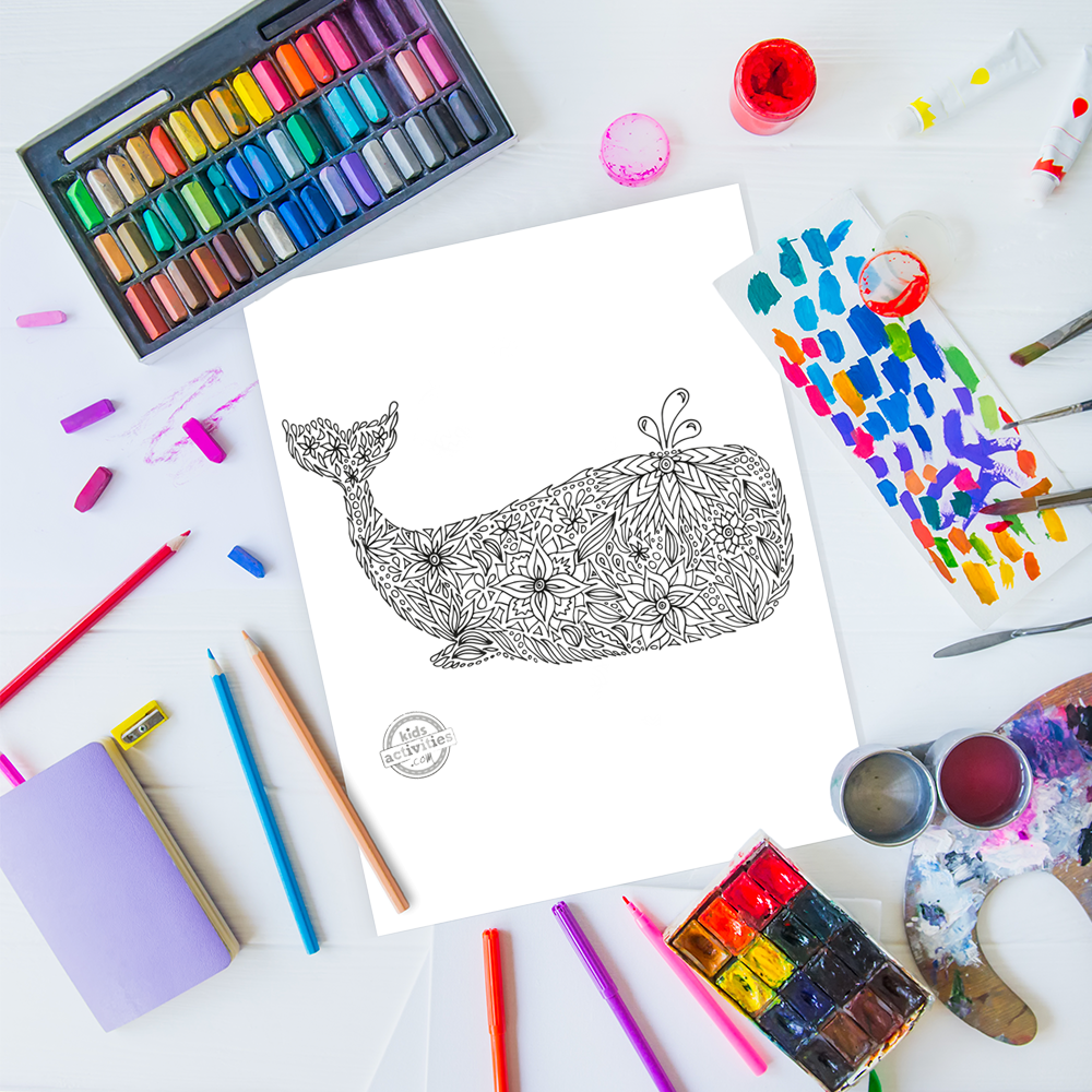 Whimsical Zentangle Whale Coloring Page Kids Activities Blog