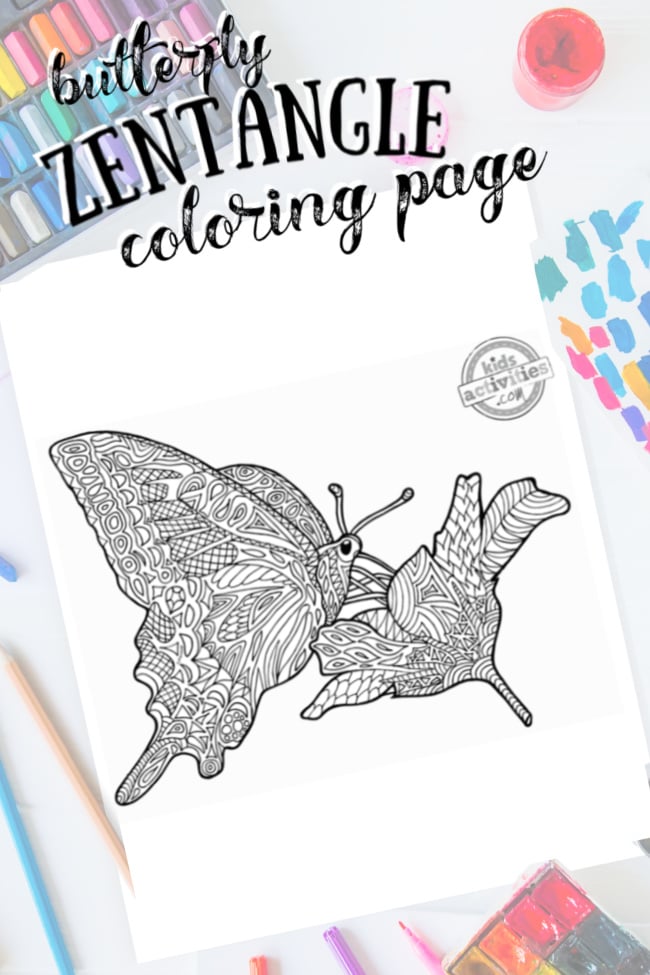 Free Zentangle Flower & Butterfly Pattern Printable Coloring Page