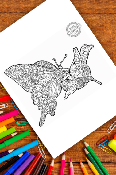 Free Zentangle Flower & Butterfly Pattern Printable Coloring Page
