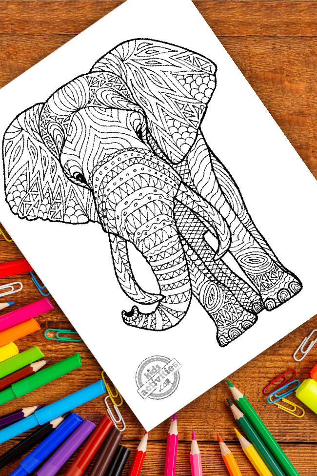 Exotic Elephant Zentangle Coloring Page Kids Activities Blog