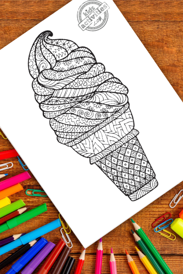 Delightful Zentangle Ice Cream Cone Coloring Page Kids Activities Blog