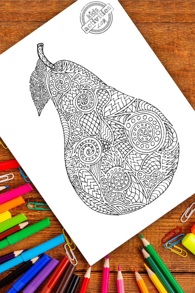 Lovely Zentangle Pear Coloring Page Kids Activities Blog