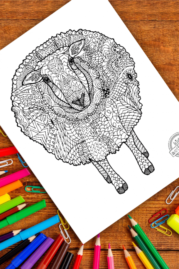 Soothing Zentangle Sheep Coloring Page Kids Activities Blog
