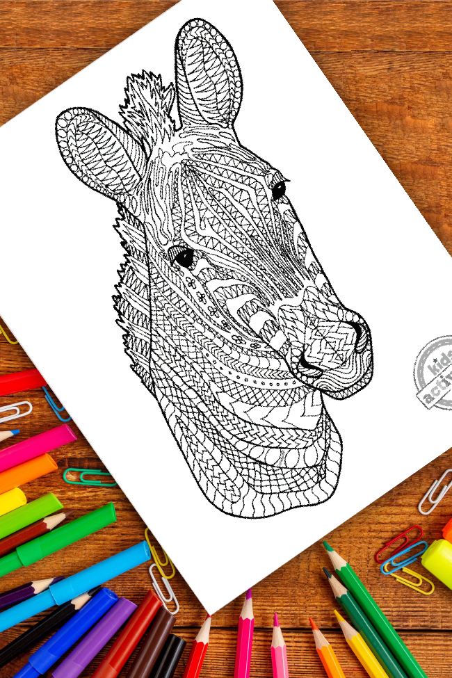 Gorgeous Zebra Zentangle Pattern Coloring Page