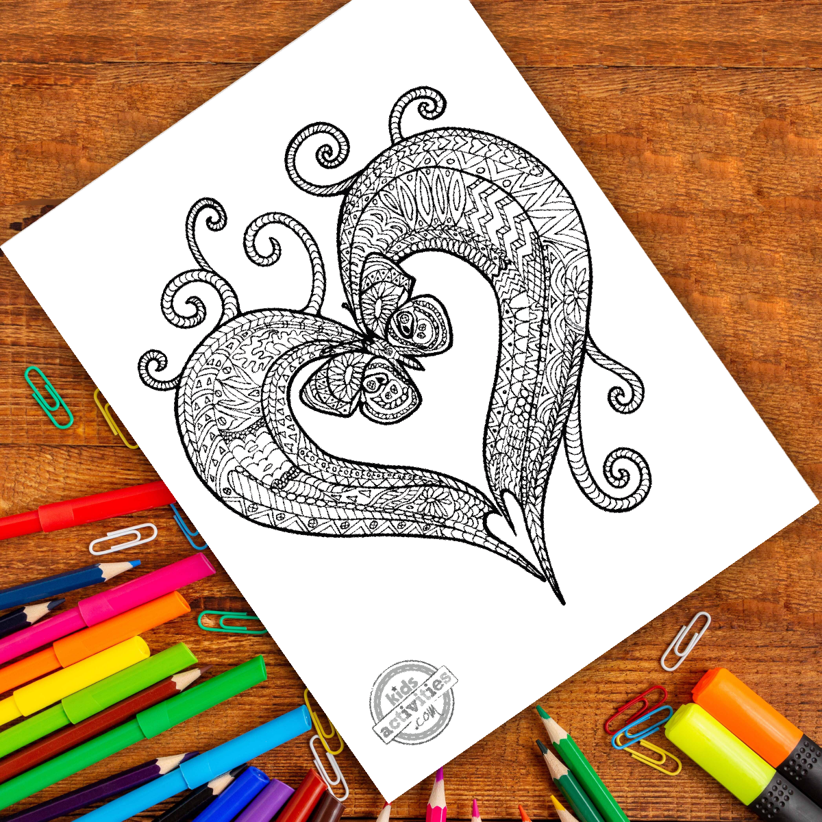 Zentangle Butterfly Heart Coloring Page