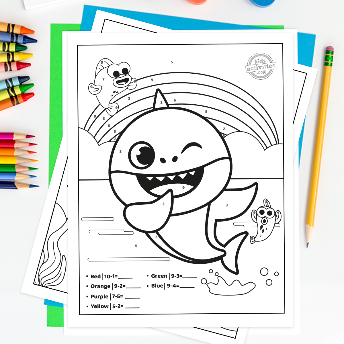 Learn how to subtract with Baby Shark Color by Number worksheets! Kids ...