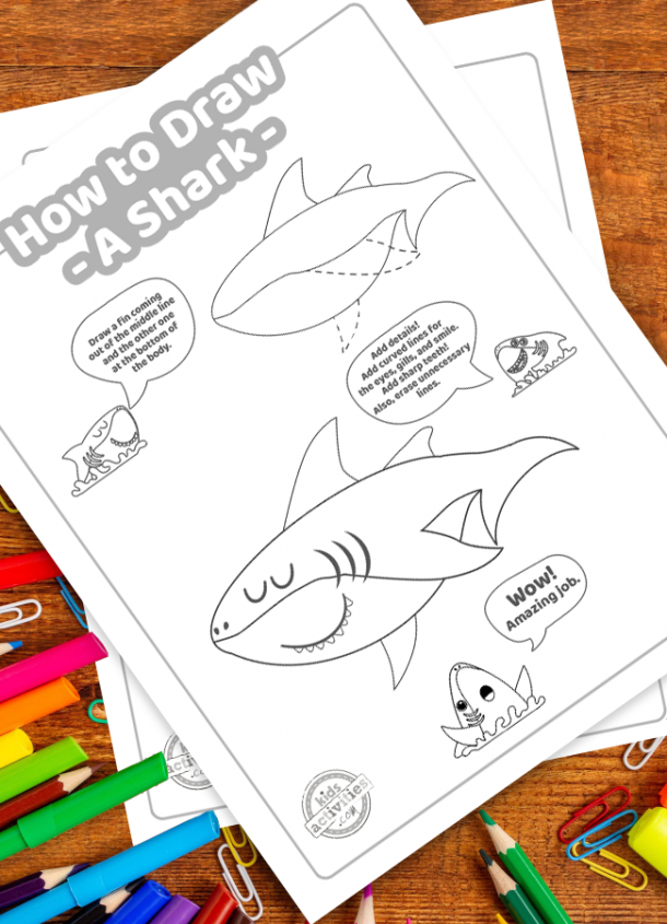 How To Draw A Shark Easy Printable Lesson For Kids | Kids Activities Blog