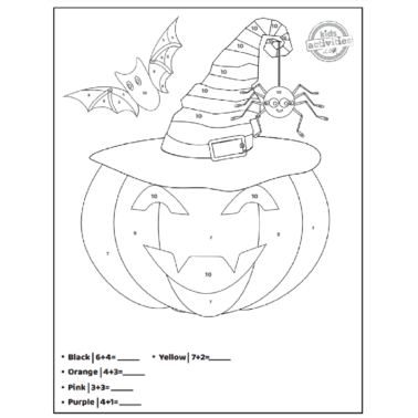 Printable Halloween Addition Color By Number Worksheets | Kids ...