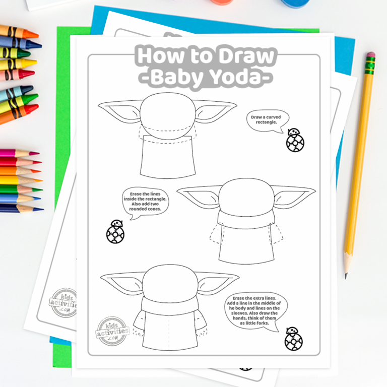 Easy Step-by-Step How to Draw Baby Yoda Tutorial You Can Print | Kids ...