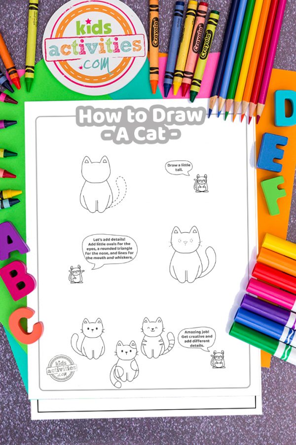 How To Draw A Cat - Simple Follow-Along Printable Guide Kids Activities ...