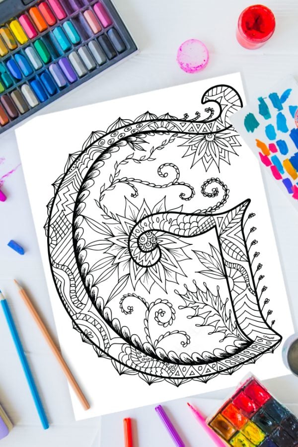 Alphabet Zentangle Design A-Z Printable Coloring Pages | Kids ...