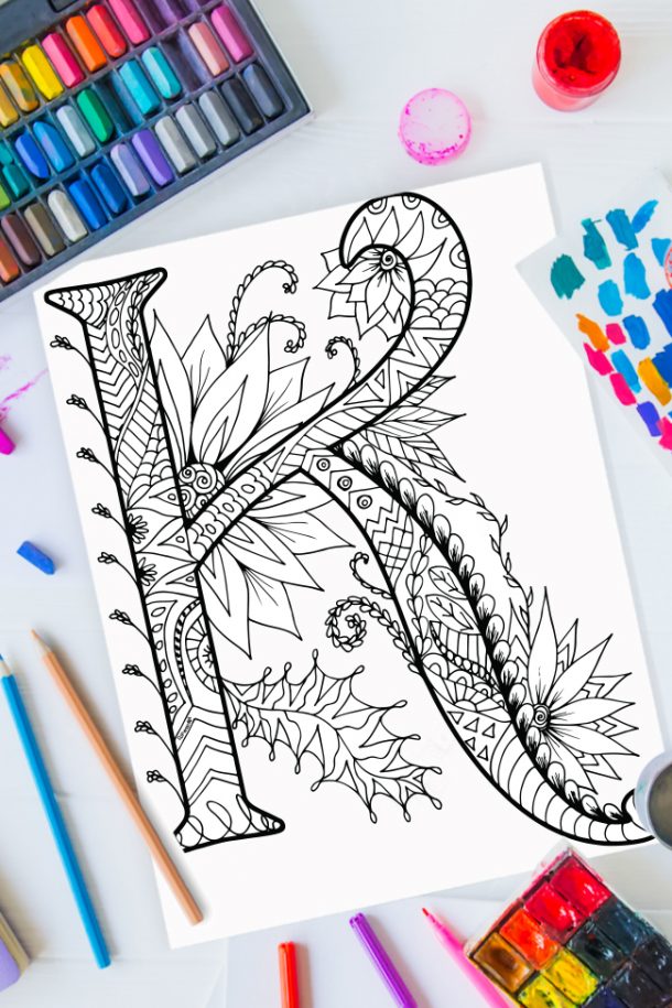 Alphabet Zentangle Design A-Z Printable Coloring Pages | Kids ...