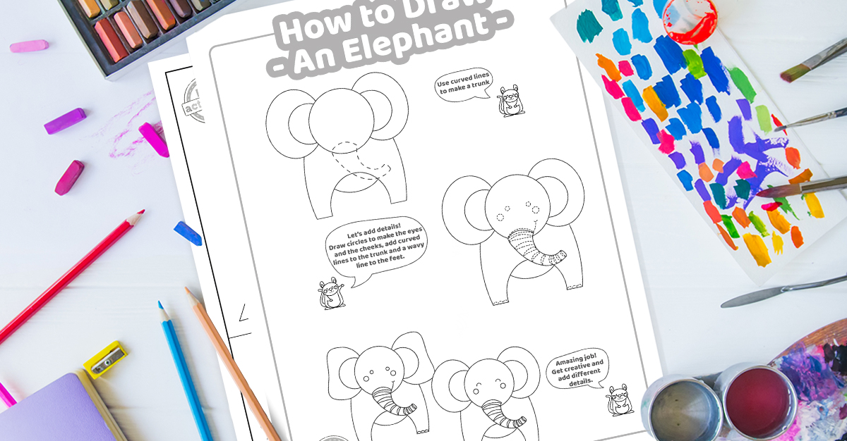 How to Draw an Elephant Easy Printable Lesson For Kids | Kids ...
