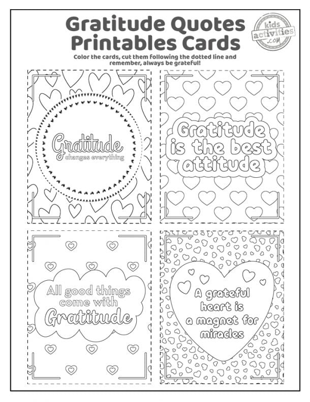 Printable Gratitude Quote Cards for Kids Coloring Pages | Kids ...