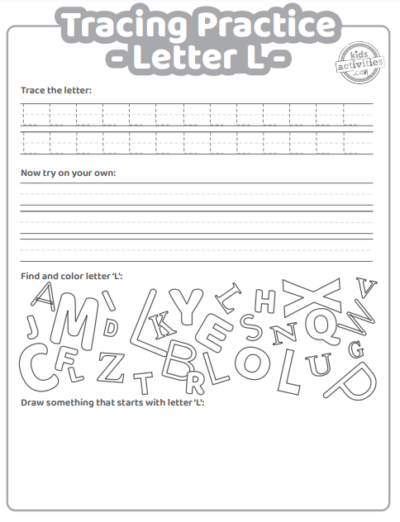 Free Letter L Practice Worksheet: Trace it, Write it, Find it & Draw ...