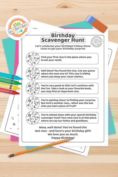 Free Printable Birthday Scavenger Hunt For Kids | Kids Activities Blog