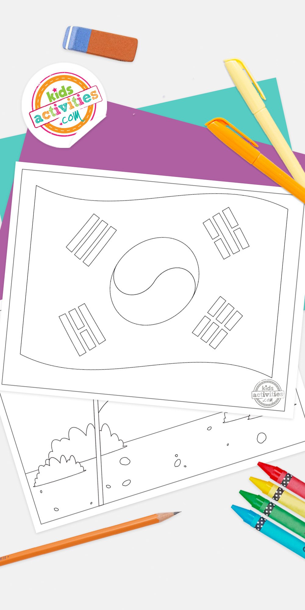 Easy South Korean Flag Coloring Pages | Kids Activities Blog