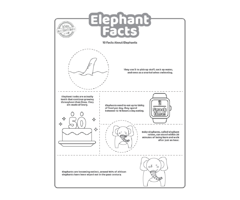 Fun Elephant Facts For Kids To Print and Learn | Kids Activities Blog