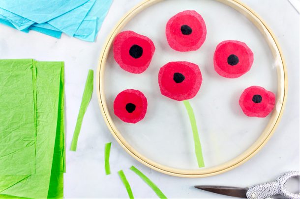Bright & Happy Tissue Paper Poppy Suncatcher Craft • Kids Activities Blog