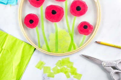 Bright & Happy Tissue Paper Poppy Suncatcher Craft • Kids Activities Blog