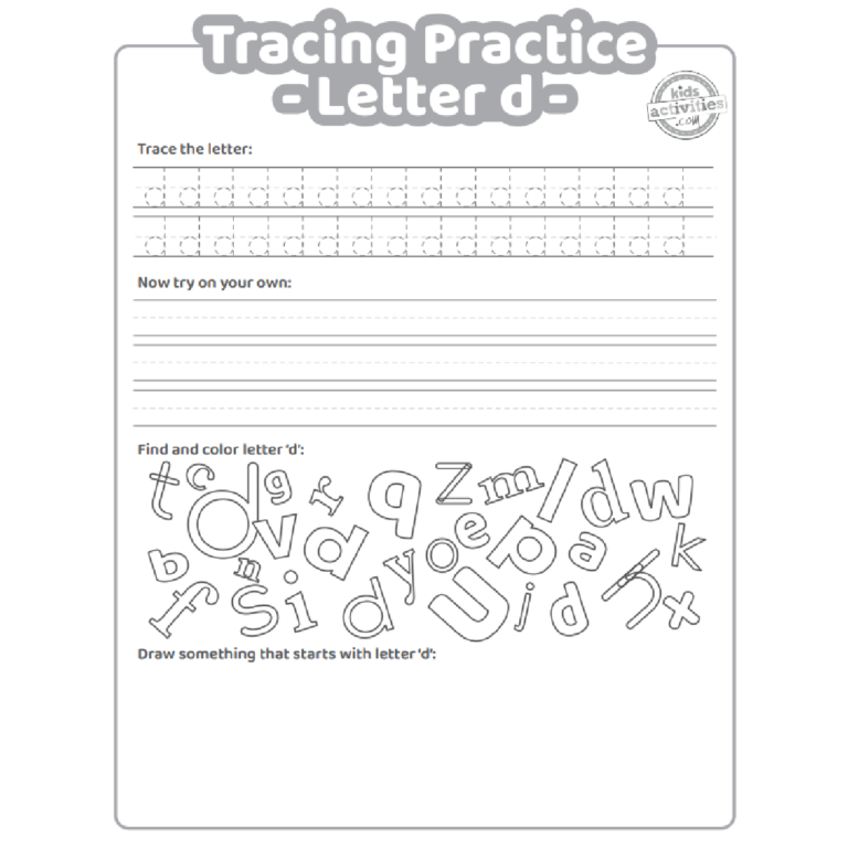 Free Letter D Practice Worksheet: Trace it, Write it, Find it & Draw ...