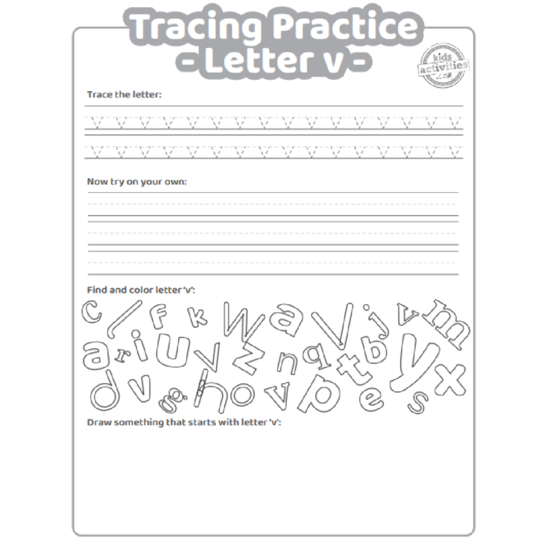 Free Letter V Practice Worksheet: Trace it, Write it, Find it & Draw ...