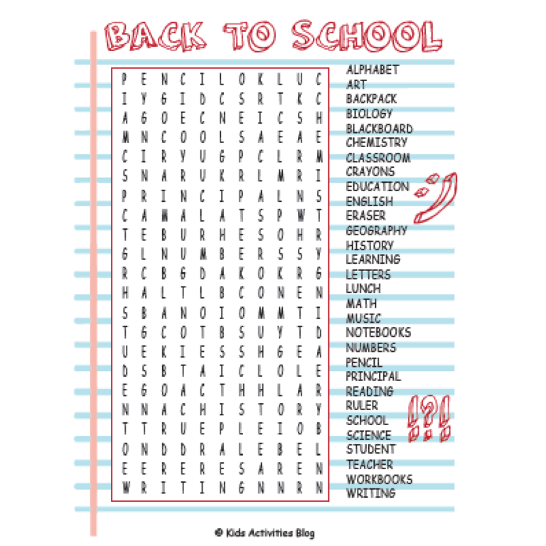 10 Fun Back to School Printable Word Search Puzzles | Kids Activities Blog