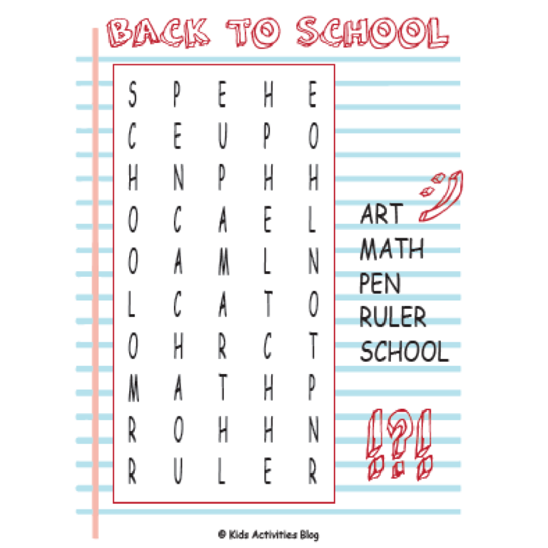 10 Fun Back to School Printable Word Search Puzzles | Kids Activities Blog