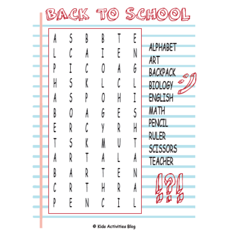 10 Fun Back to School Printable Word Search Puzzles | Kids Activities Blog