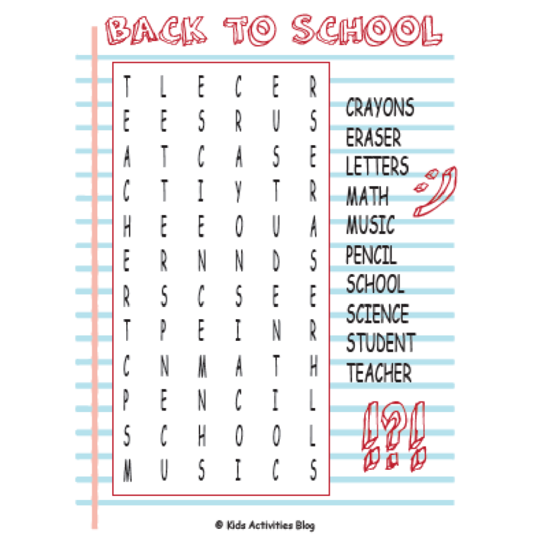 10 Fun Back to School Printable Word Search Puzzles | Kids Activities Blog