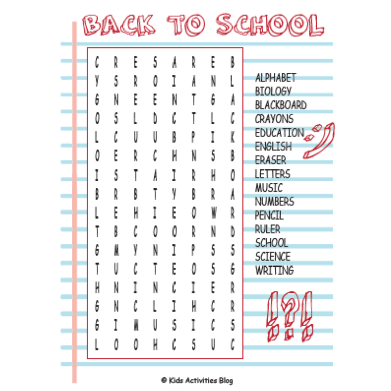 10 Fun Back to School Printable Word Search Puzzles | Kids Activities Blog