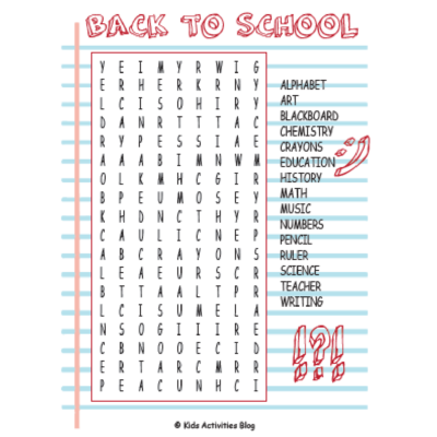 10 Fun Back to School Printable Word Search Puzzles | Kids Activities Blog
