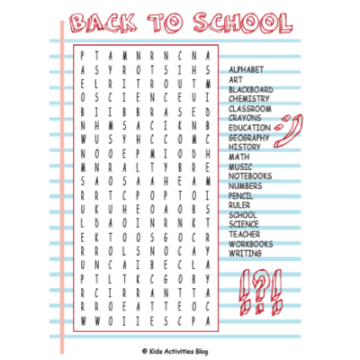 10 Fun Back to School Printable Word Search Puzzles | Kids Activities Blog