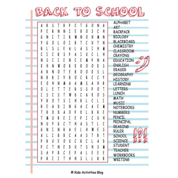 10 Fun Back to School Printable Word Search Puzzles | Kids Activities Blog