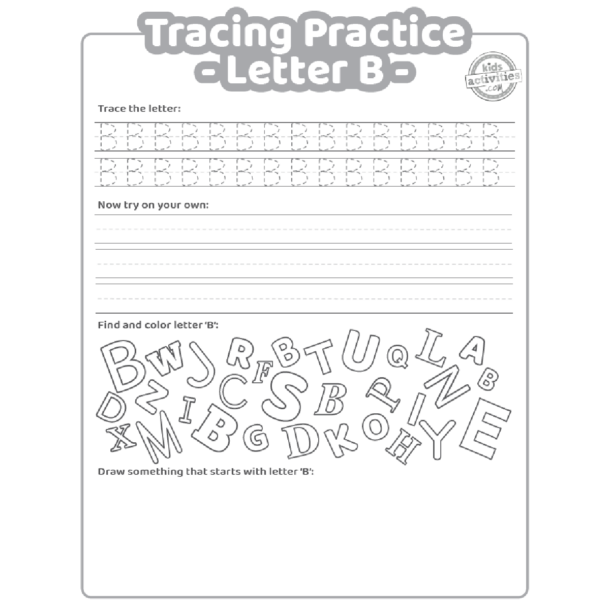 Free Letter B Practice Worksheet: Trace it, Write it, Find it & Draw ...