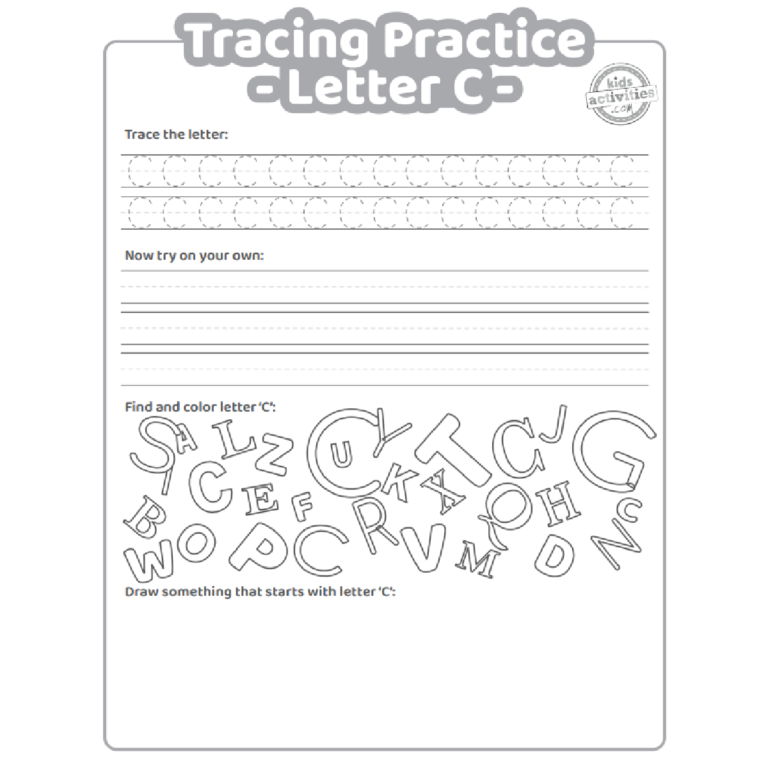 Free Letter C Practice Worksheet: Trace it, Write it, Find it & Draw ...