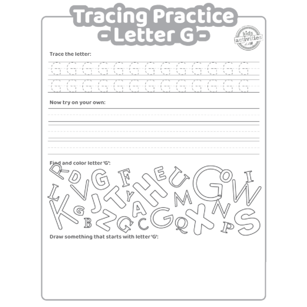 Free Letter G Practice Worksheet: Trace it, Write it, Find it & Draw ...