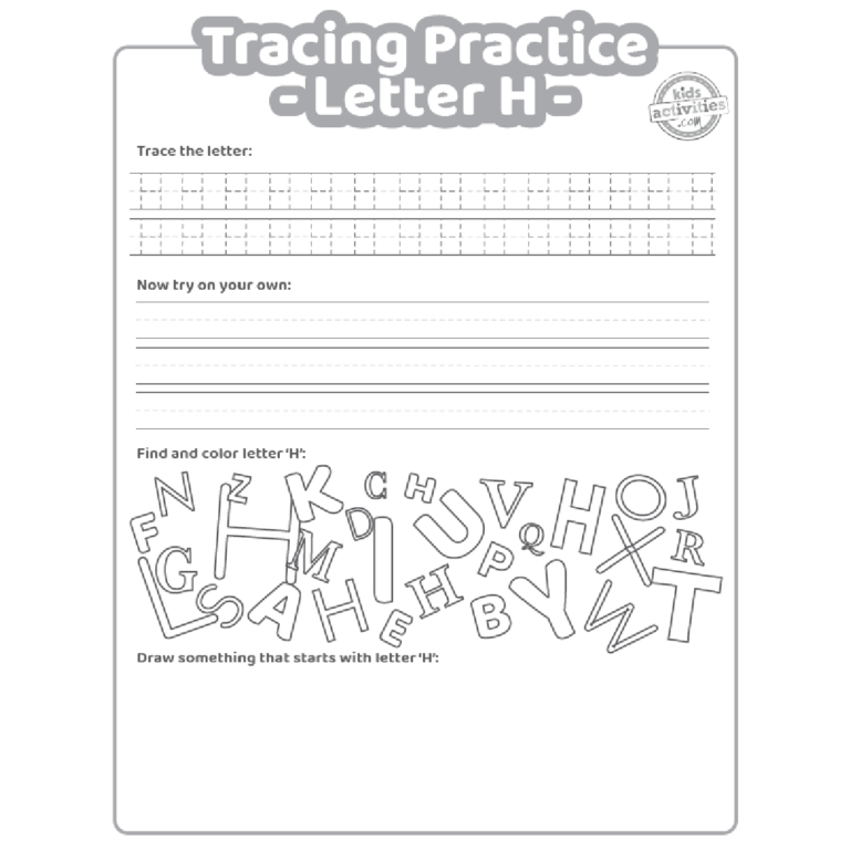 Free Letter H Practice Worksheet: Trace it, Write it, Find it & Draw ...