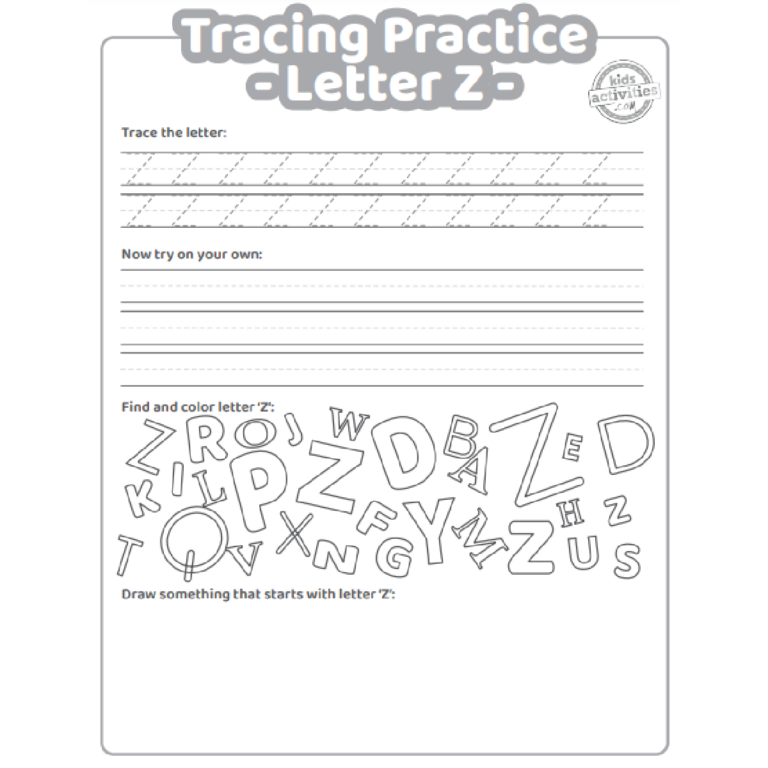 Free Letter Z Practice Worksheet: Trace it, Write it, Find it & Draw ...