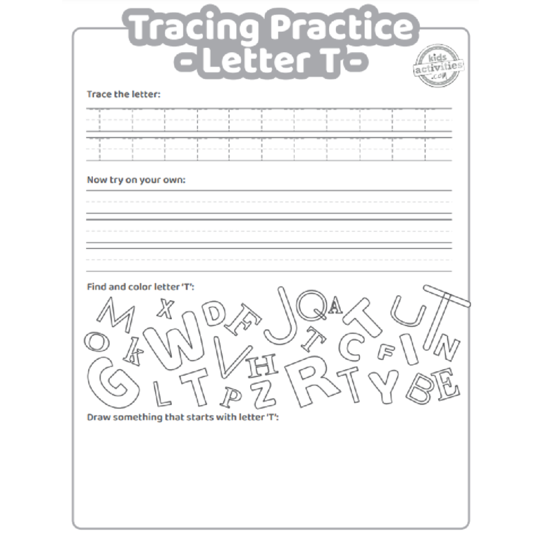 Free Letter T Practice Worksheet: Trace it, Write it, Find it & Draw ...