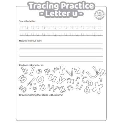 Free Letter U Practice Worksheet: Trace it, Write it, Find it & Draw ...